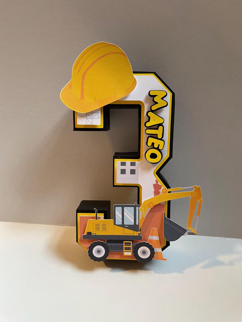 Construction 3D Letter, Construction Party Decor, Excavator 3D Number ...