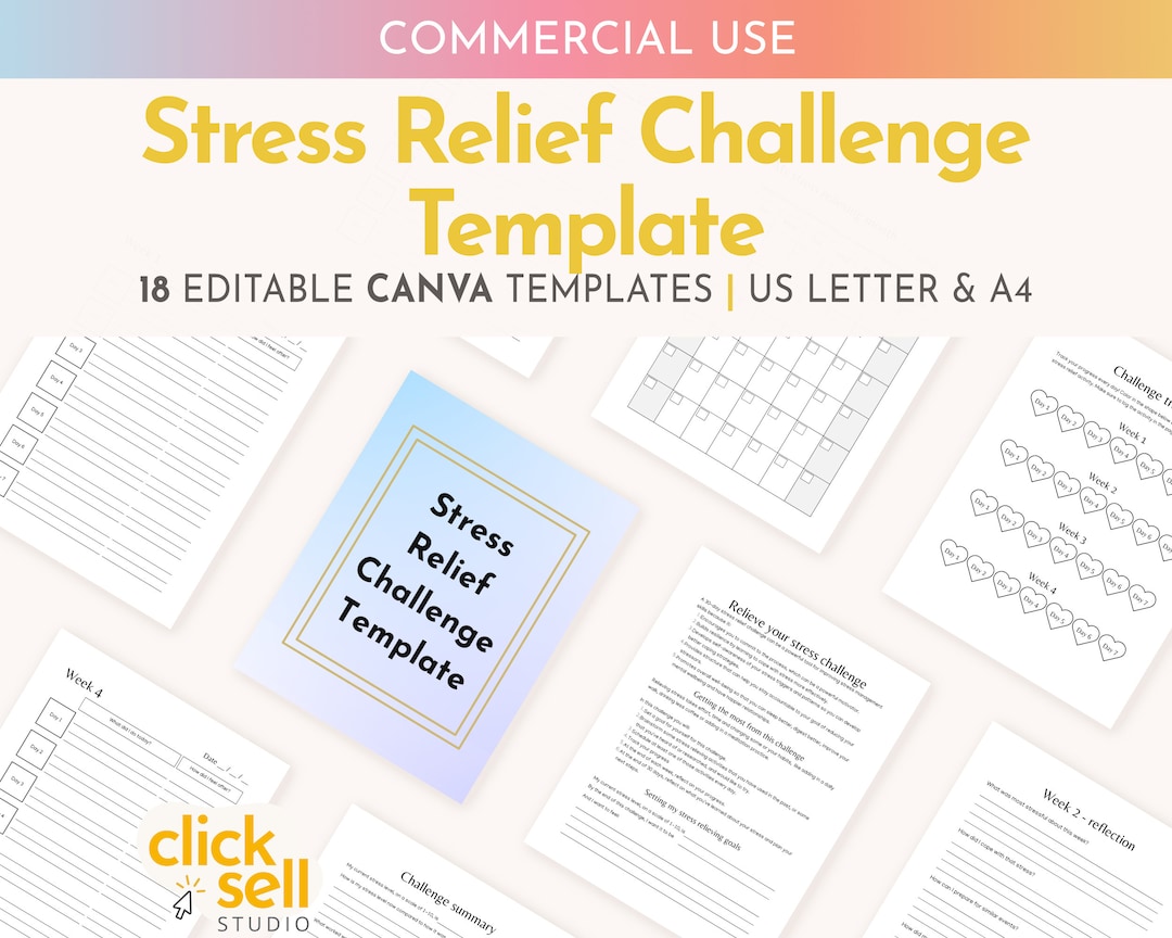 Stress Relief Challenge Editable Canva Template Commercial - Etsy