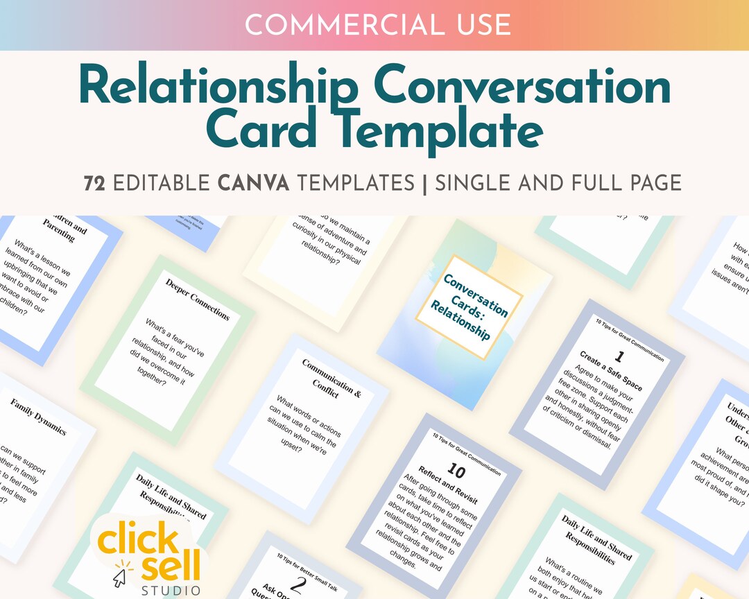 Relationship Conversation Cards: 72 Editable Canva Templates (PLR) - Etsy