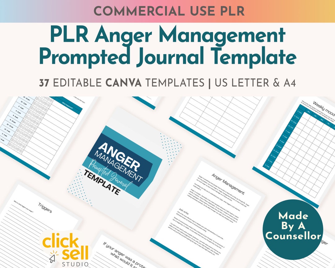 Anger Management Journal Editable Canva Template | Commercial Use | A4 ...
