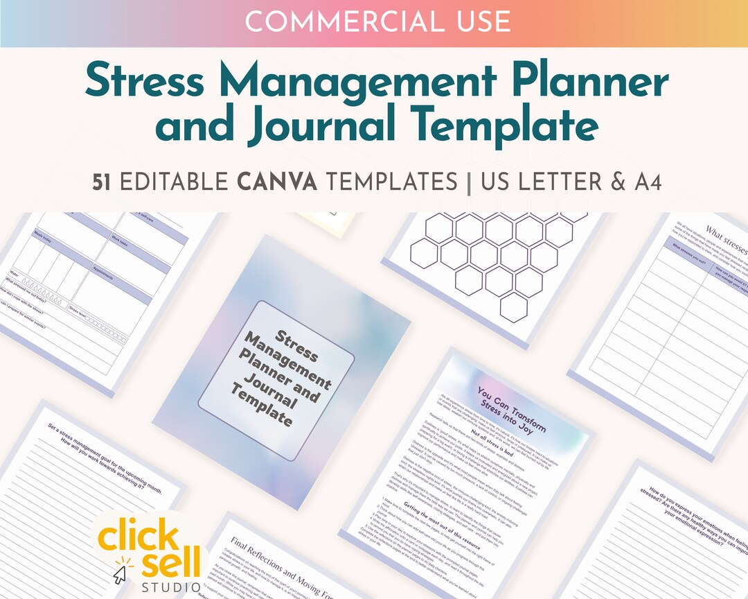 Stress Management Planner and Journal Editable Canva Template ...