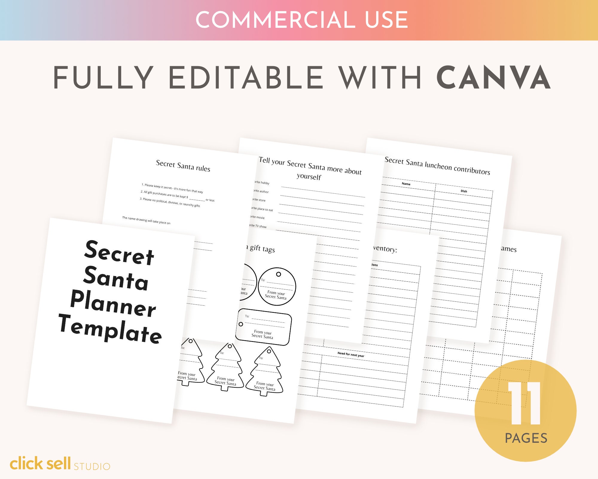 Secret Santa Planner Editable Canva Template Commercial Use A4 / US ...