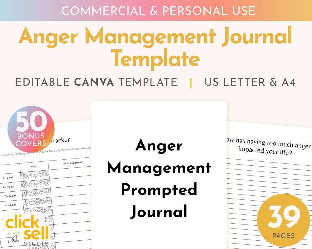 Anger Management Journal Editable Canva Template Commercial Use A4 / US ...
