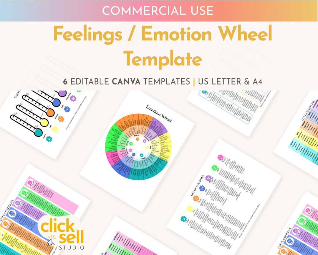 Feelings Wheel Editable Canva Template Commercial Use PLR - Etsy Portugal