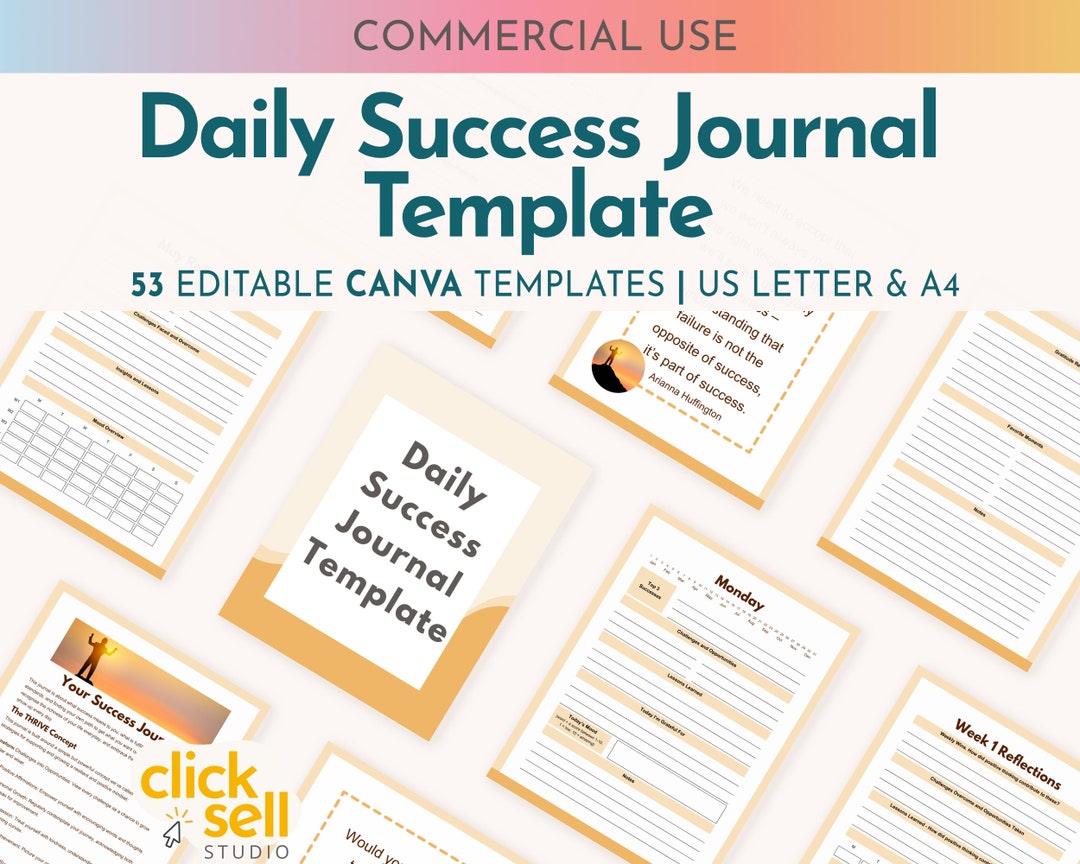 Daily Success Journal Editable Canva Template Commercial Use A4 / US ...