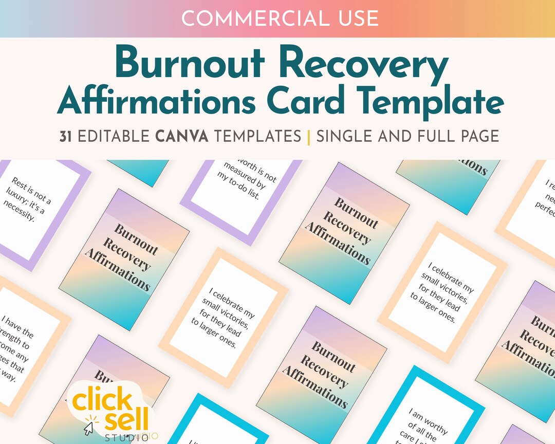 Burnout Recovery Affirmation Cards: Editable Canva Template (digital ...