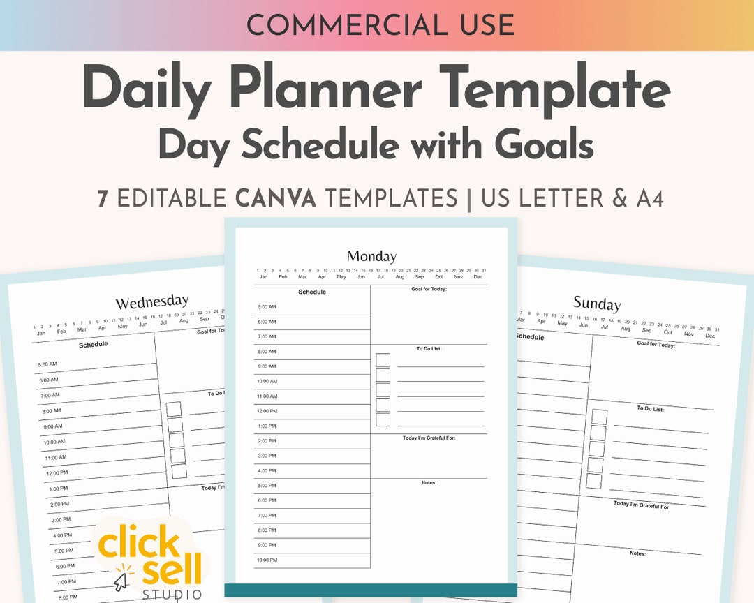 Daily Planner Editable Canva Template | Commercial Use | PLR Fully ...