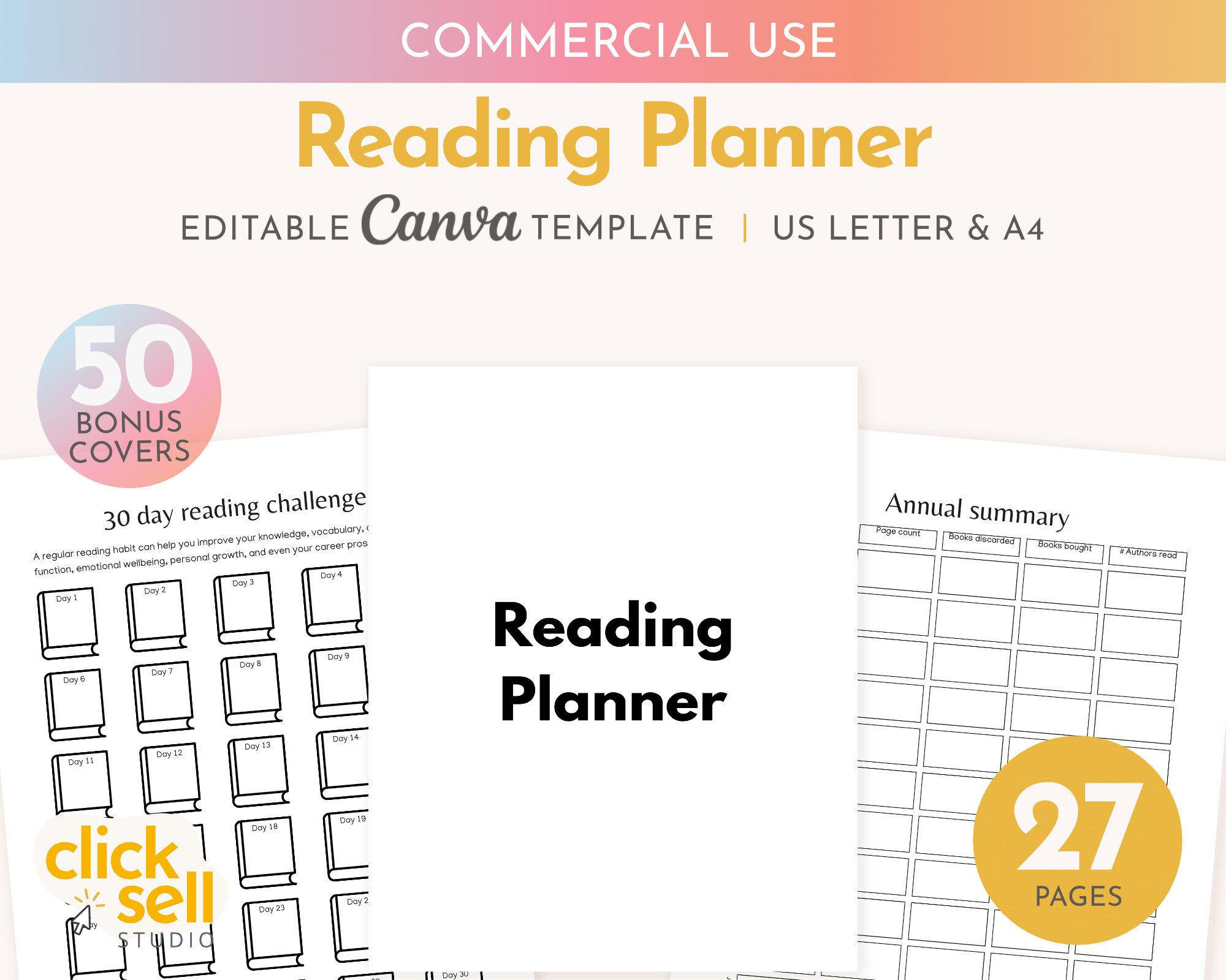 Reading Planner Editable Canva Template Commercial Use - Etsy