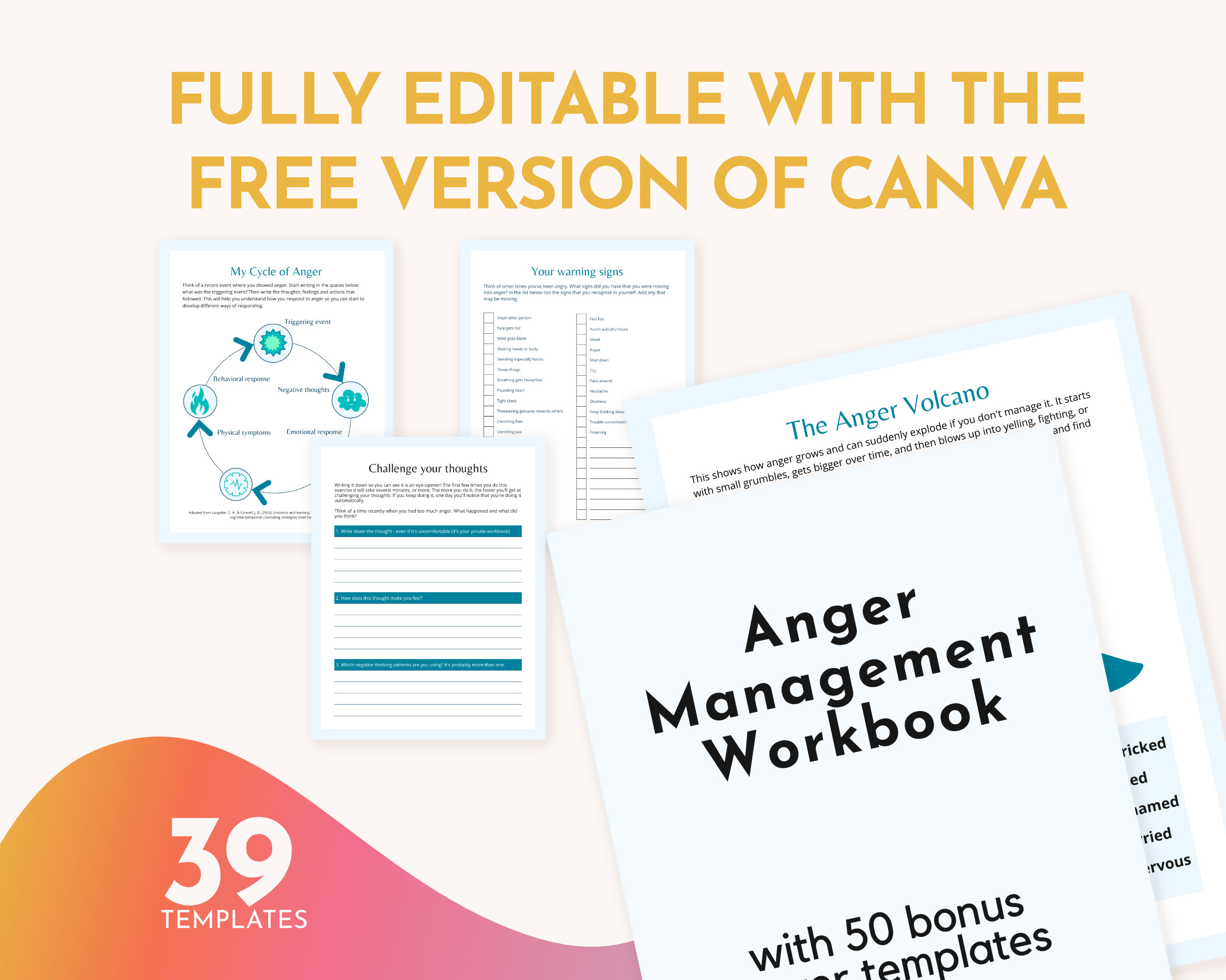 Anger Management Workbook Editable Canva Template Commercial - Etsy