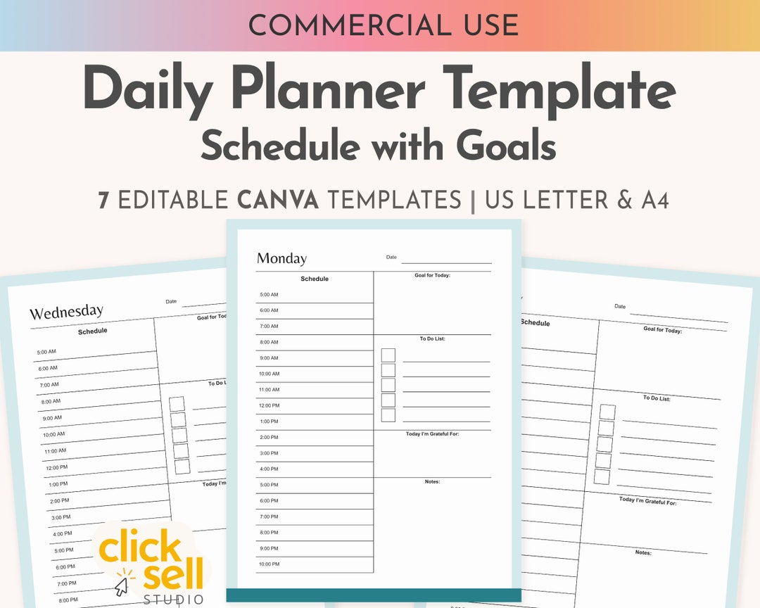 Daily Planner Editable Canva Template Commercial Use PLR Fully ...