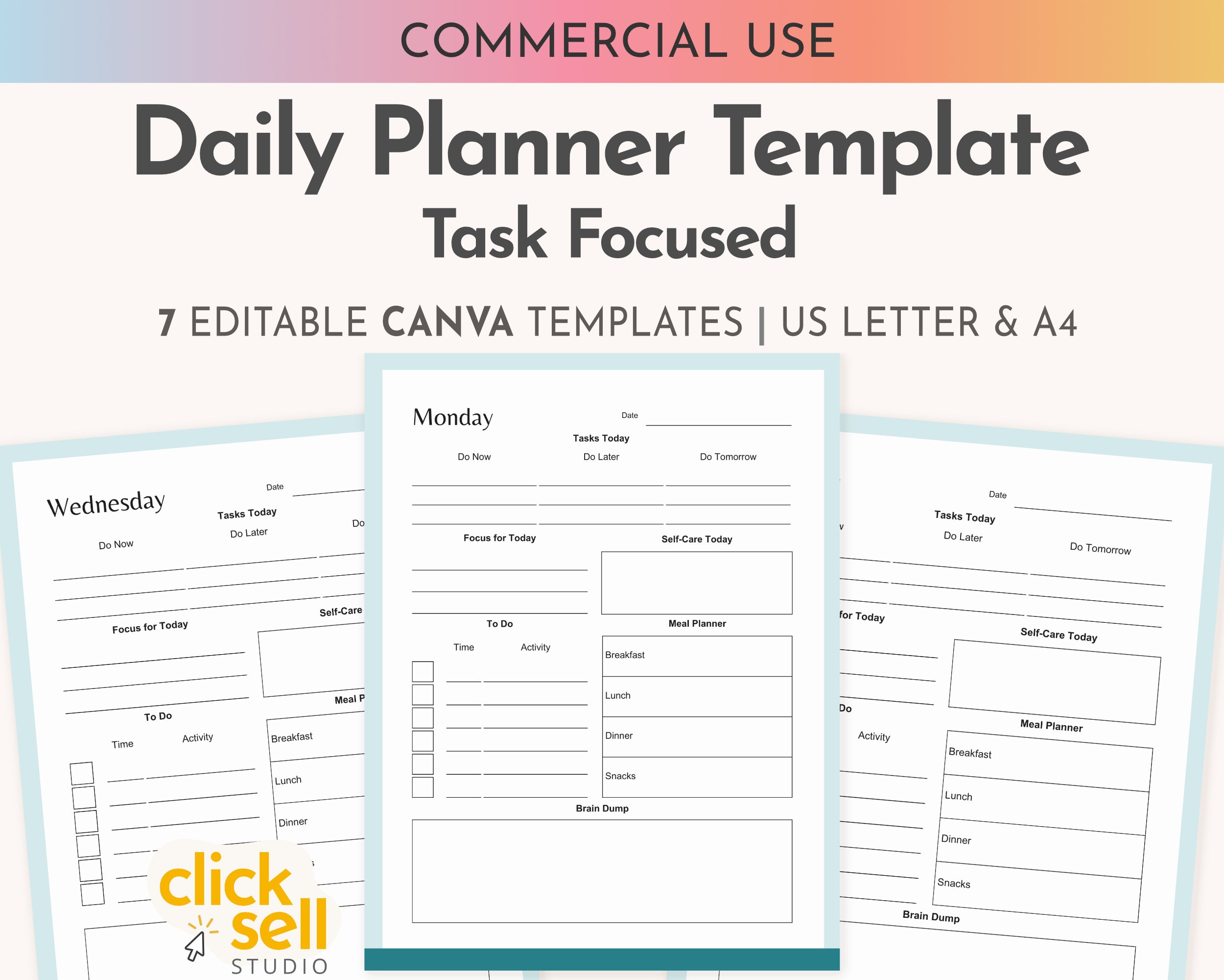 Daily Planner Editable Canva Template Commercial Use PLR Fully ...
