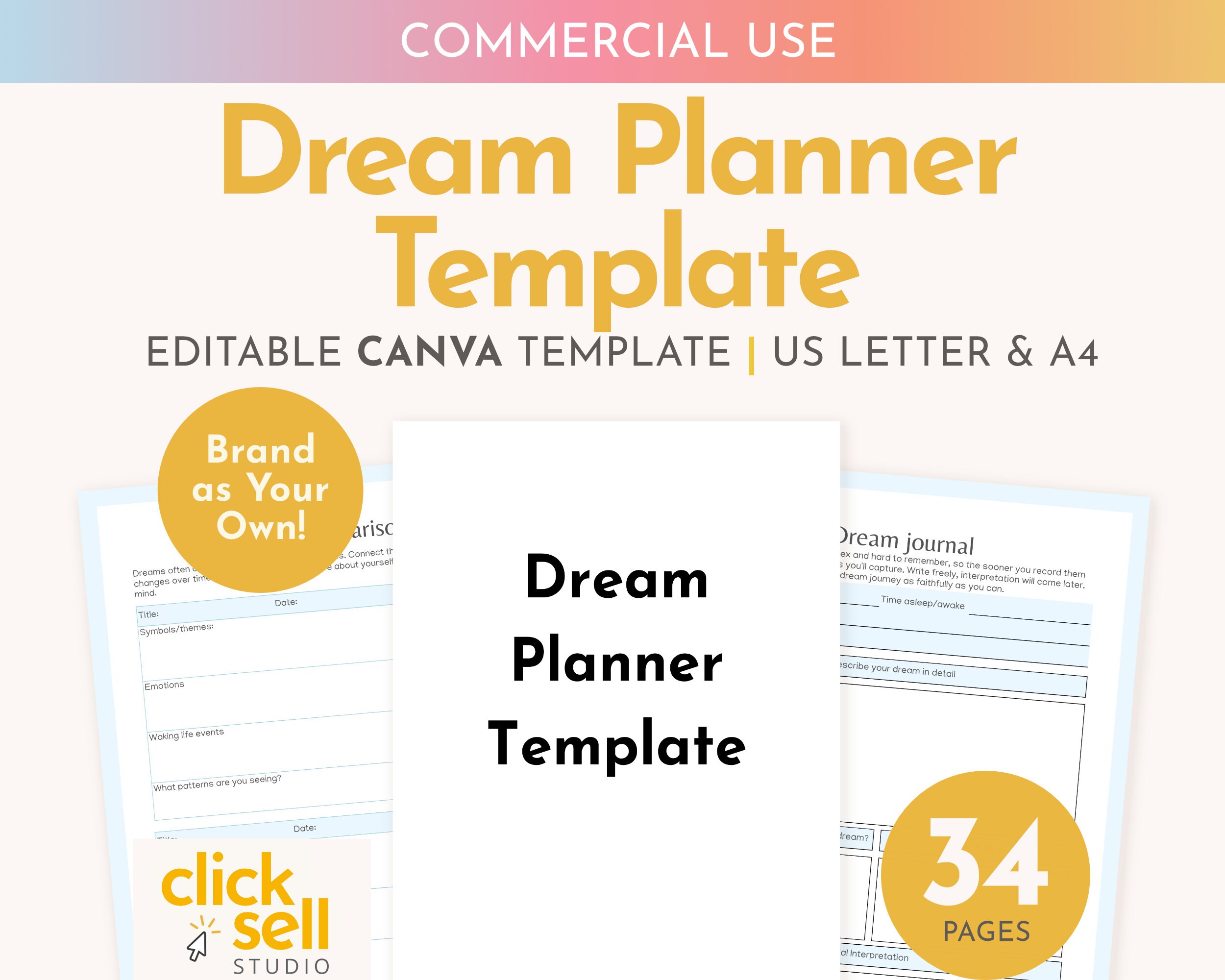 Canva Template Dream Planner & Journal Editable PLR Commercial Use ...