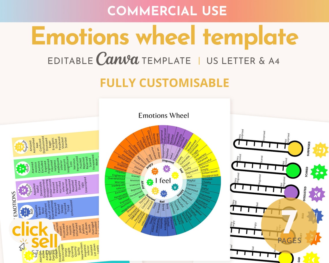 Feelings Wheel Editable Canva Template Commercial Use A4 / - Etsy