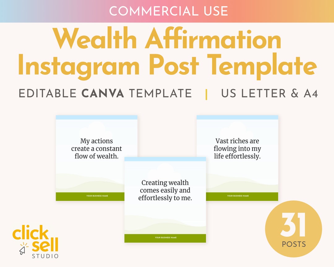 Wealth Affirmation Instagram Post Templates Editable Canva Template ...