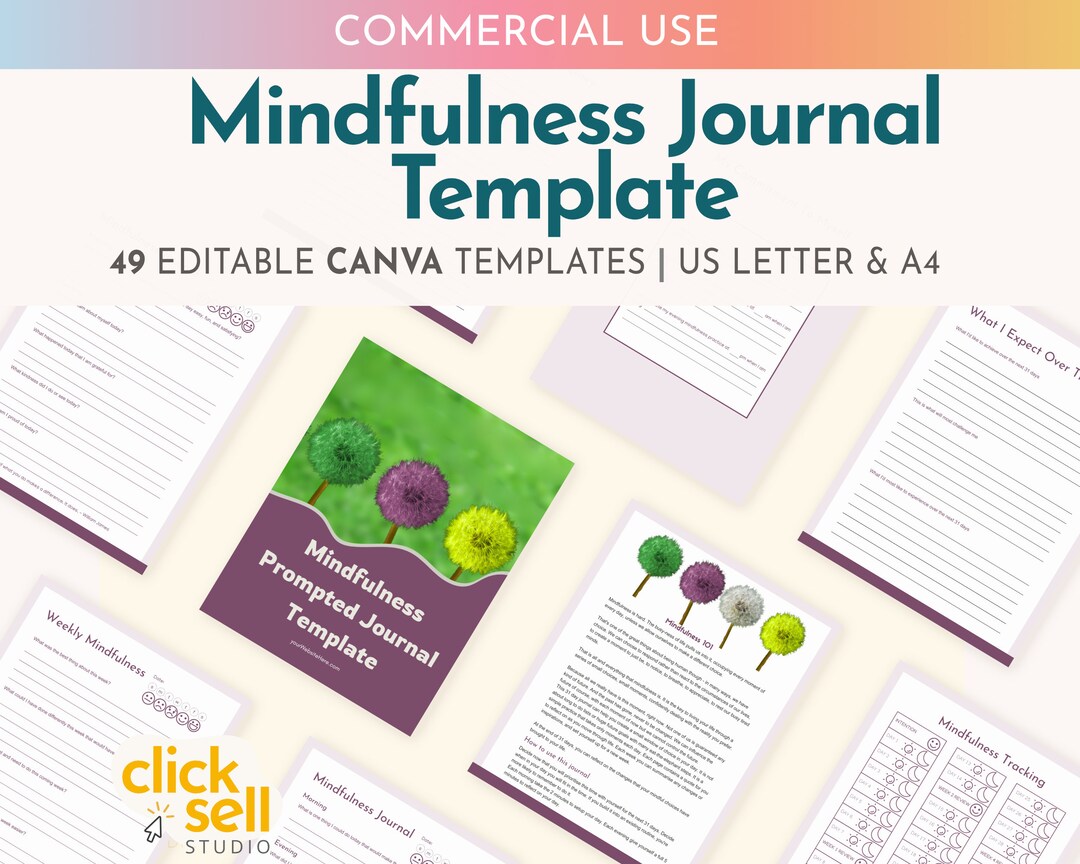 Mindfulness Journal Canva Template Downloadable Editable PLR Commercial ...