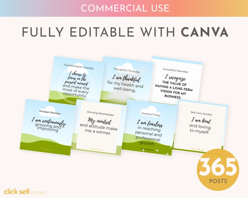 365 Affirmations Instagram Post Template Editable Canva Template ...