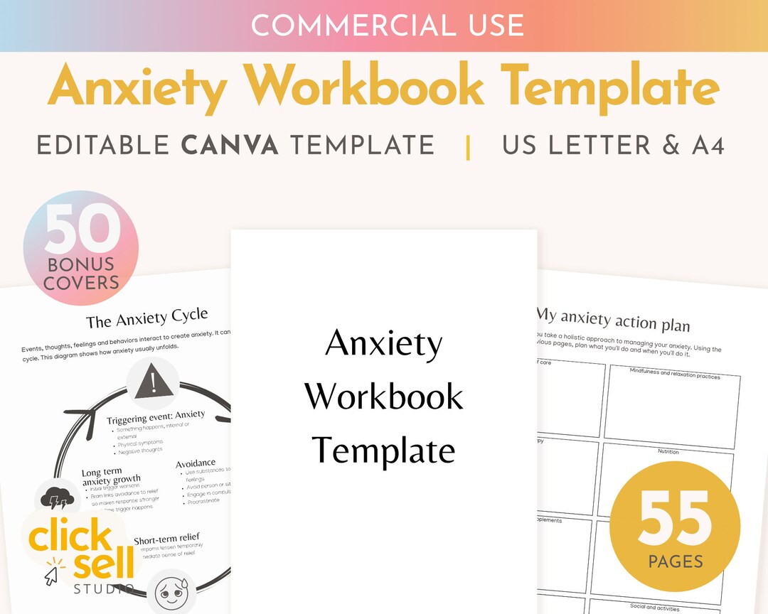 Anxiety Workbook Editable Canva Template Commercial Use - Etsy