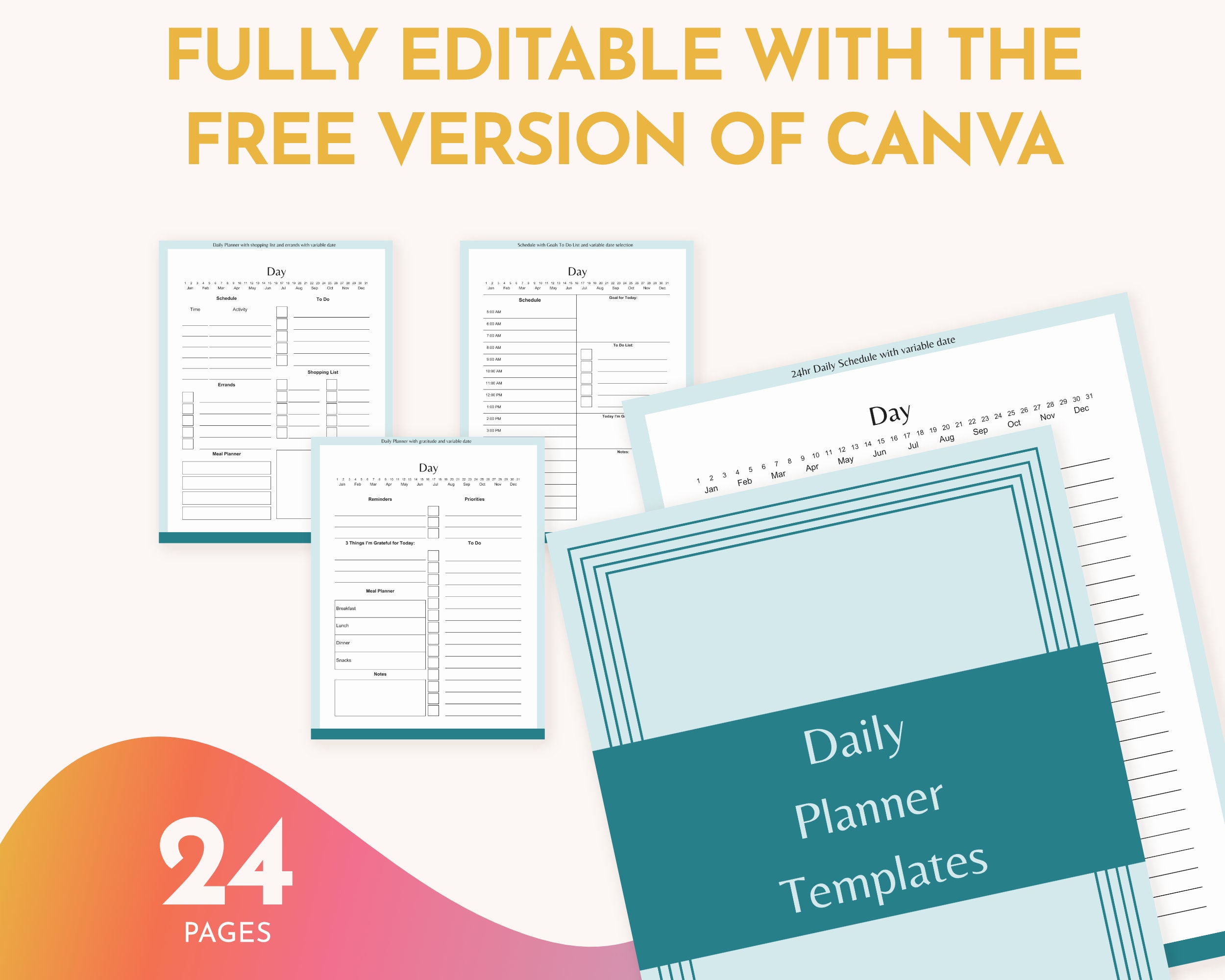 Daily Planner Editable Canva Template Kit Commercial Use Etsy