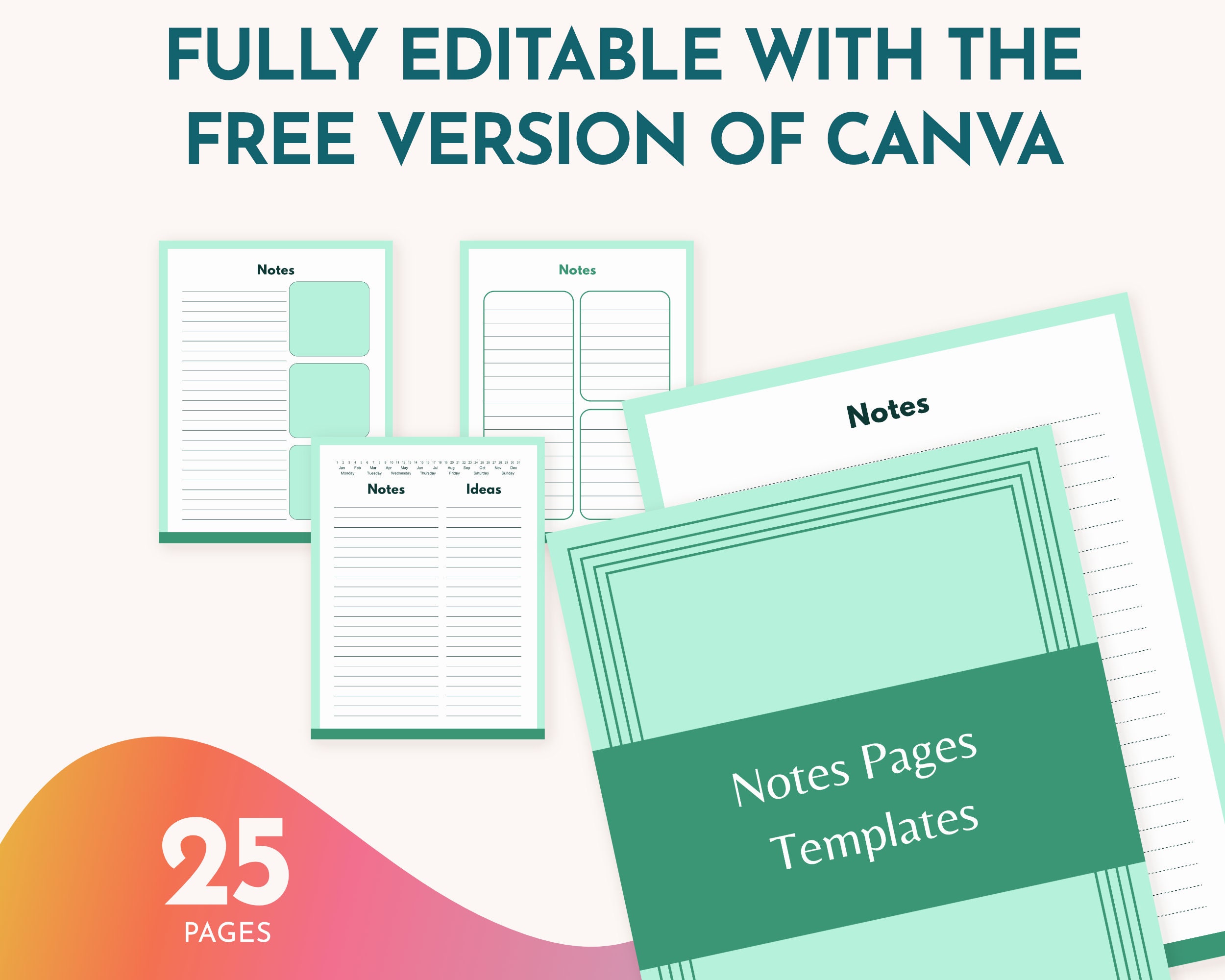 Notes Pages Pack Editable Canva Template Commercial Use A4 / US Letter ...