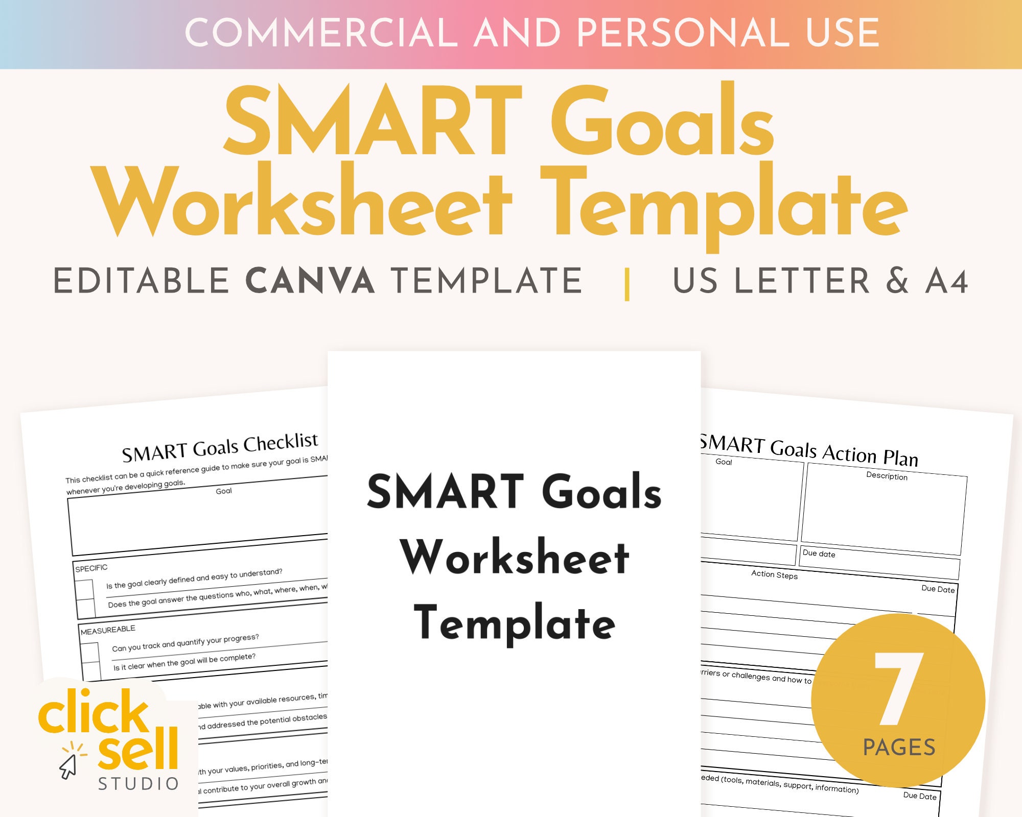 SMART Goals Worksheets Editable Canva Template Commercial Use Instant ...