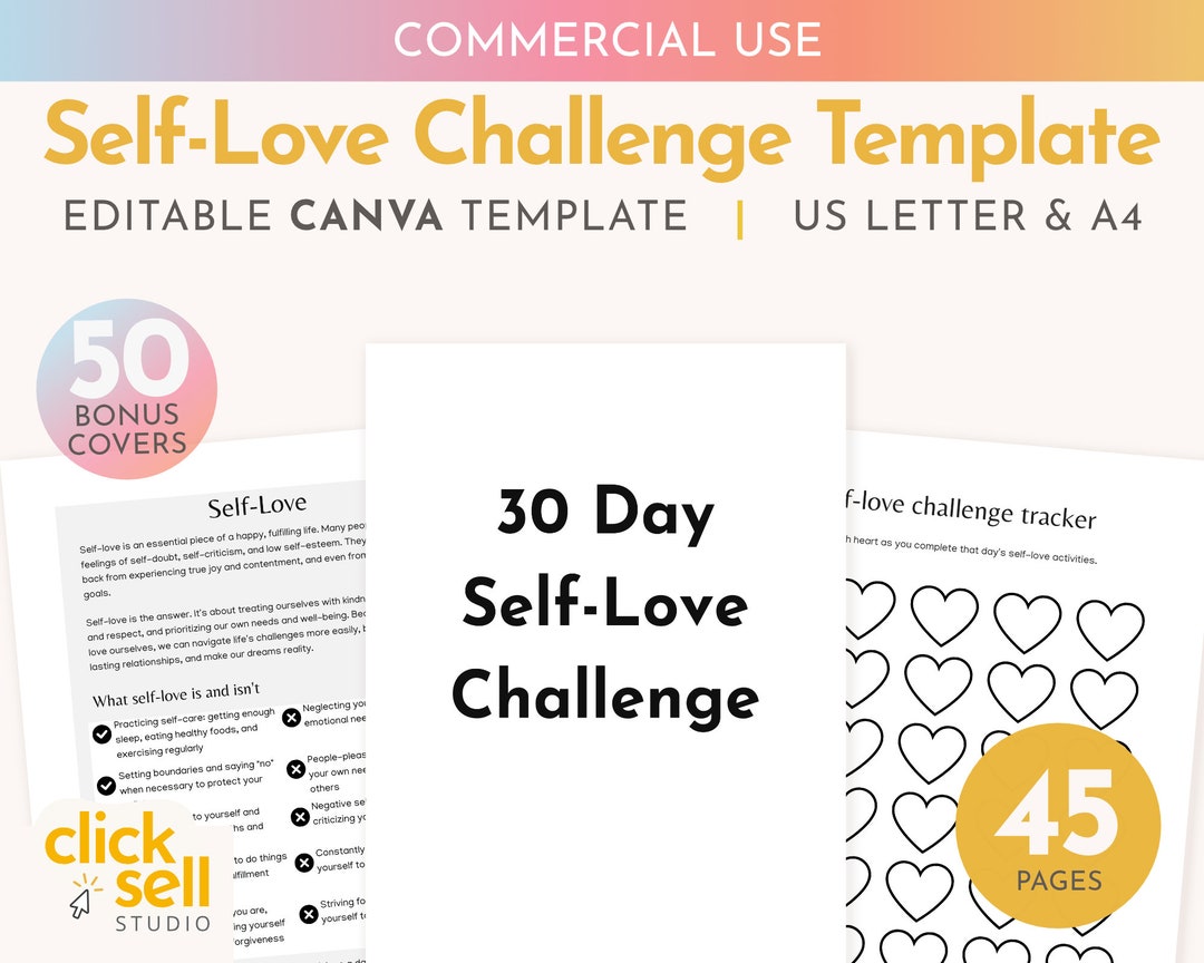 Self Love Challenge Editable Canva Template Commercial Use Instant ...