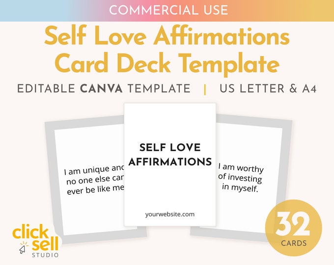 Pink Self Love Self Care Card Deck Canva Template Commercial Use ...
