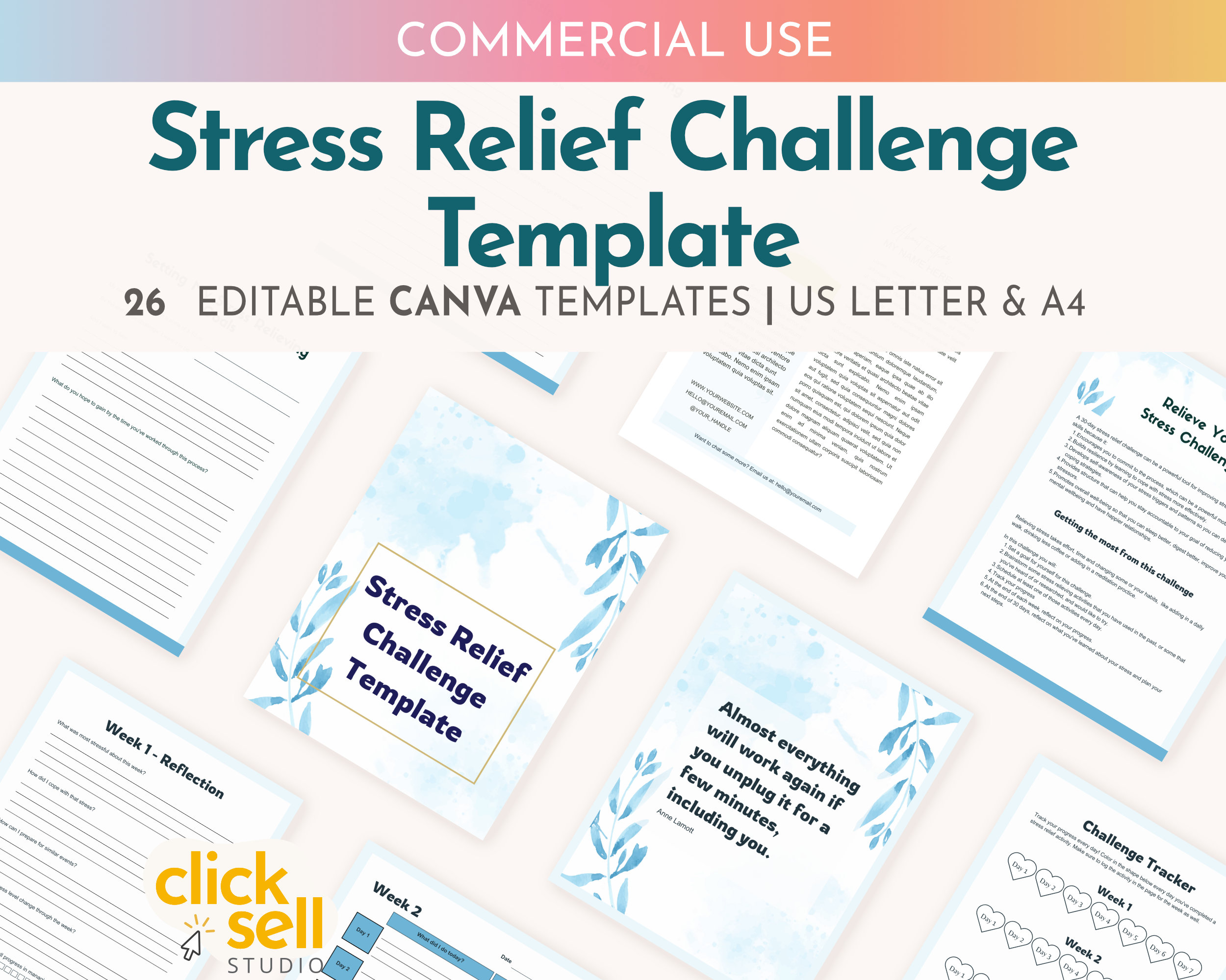 Stress Relief Challenge Editable Canva Template Commercial Use PLR ...