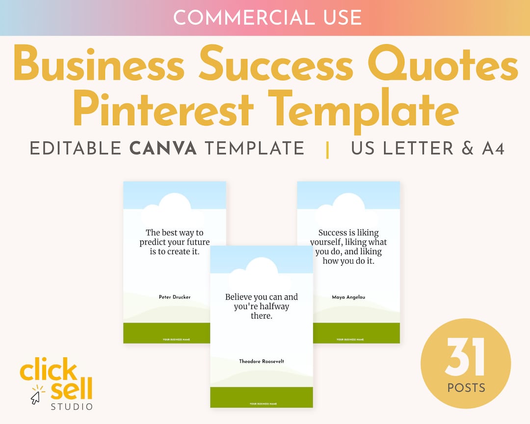 31 Business Success Quotes Pinterest Pin Templates Editable Canva ...
