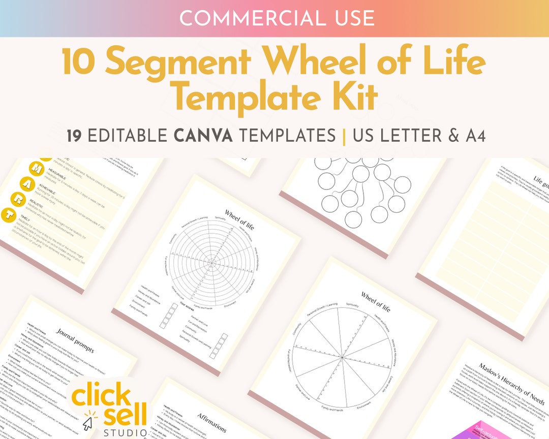 Wheel of Life 10 Segment Editable Canva Template Kit - Etsy