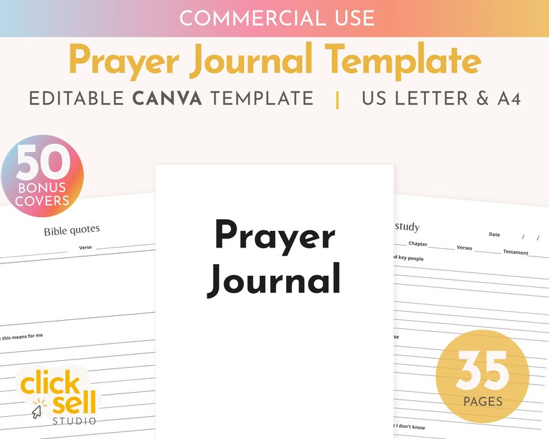 Prayer Journal Editable Canva Template COMMERCIAL USE A4 - Etsy