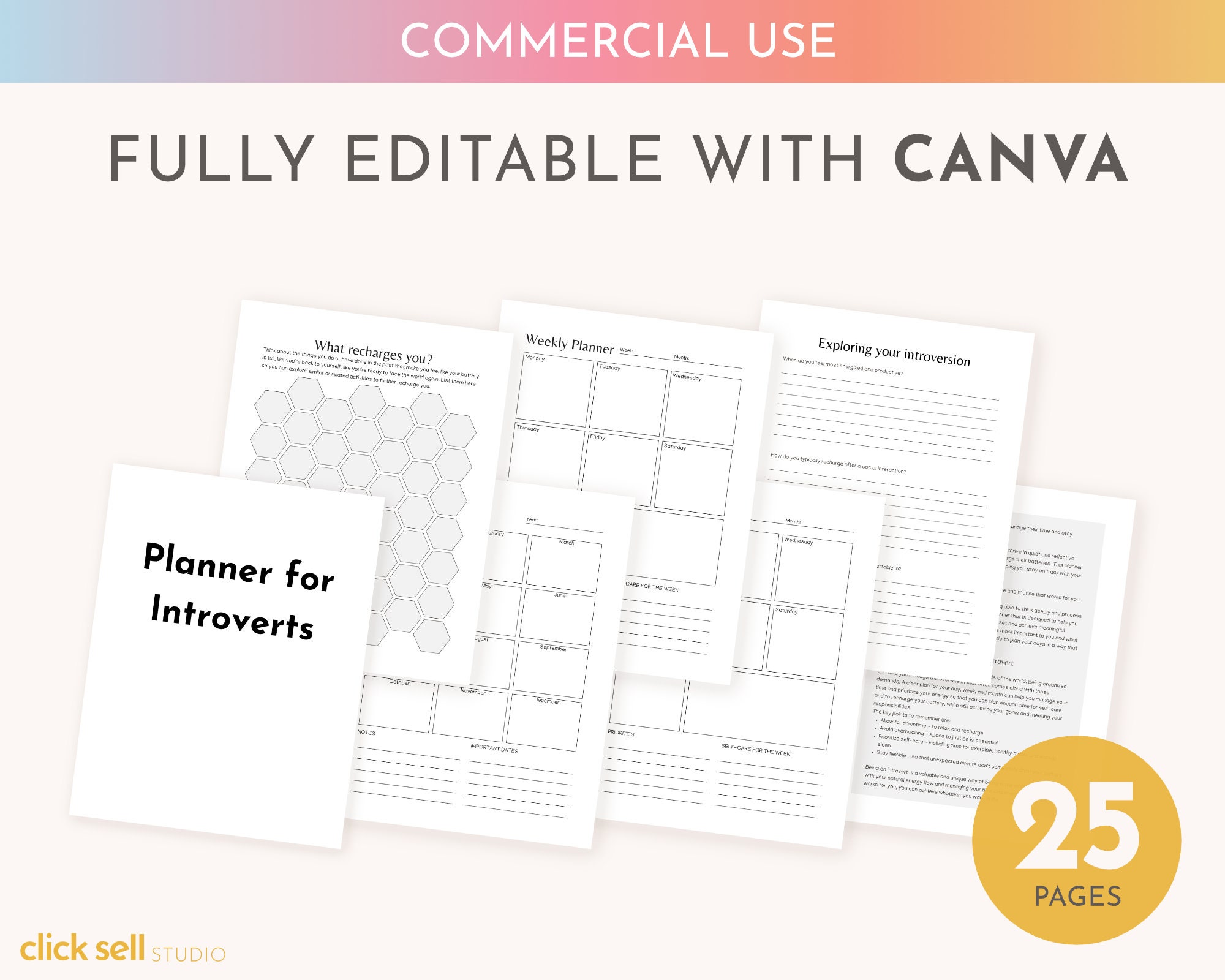 Introvert Planner Editable Canva Template Commercial Use Instant ...
