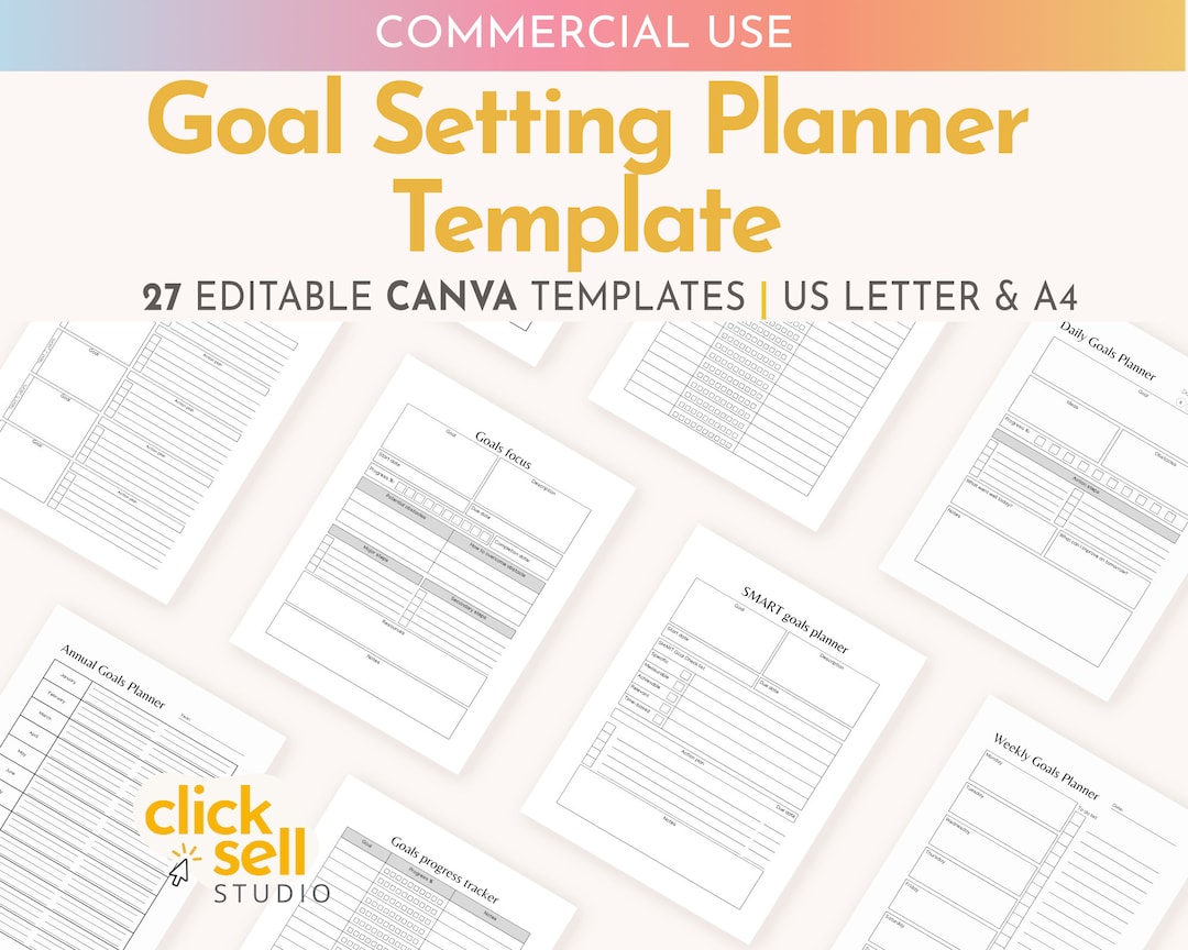 Editable Goal Setting Planner Canva Template: Commercial Use (digital ...