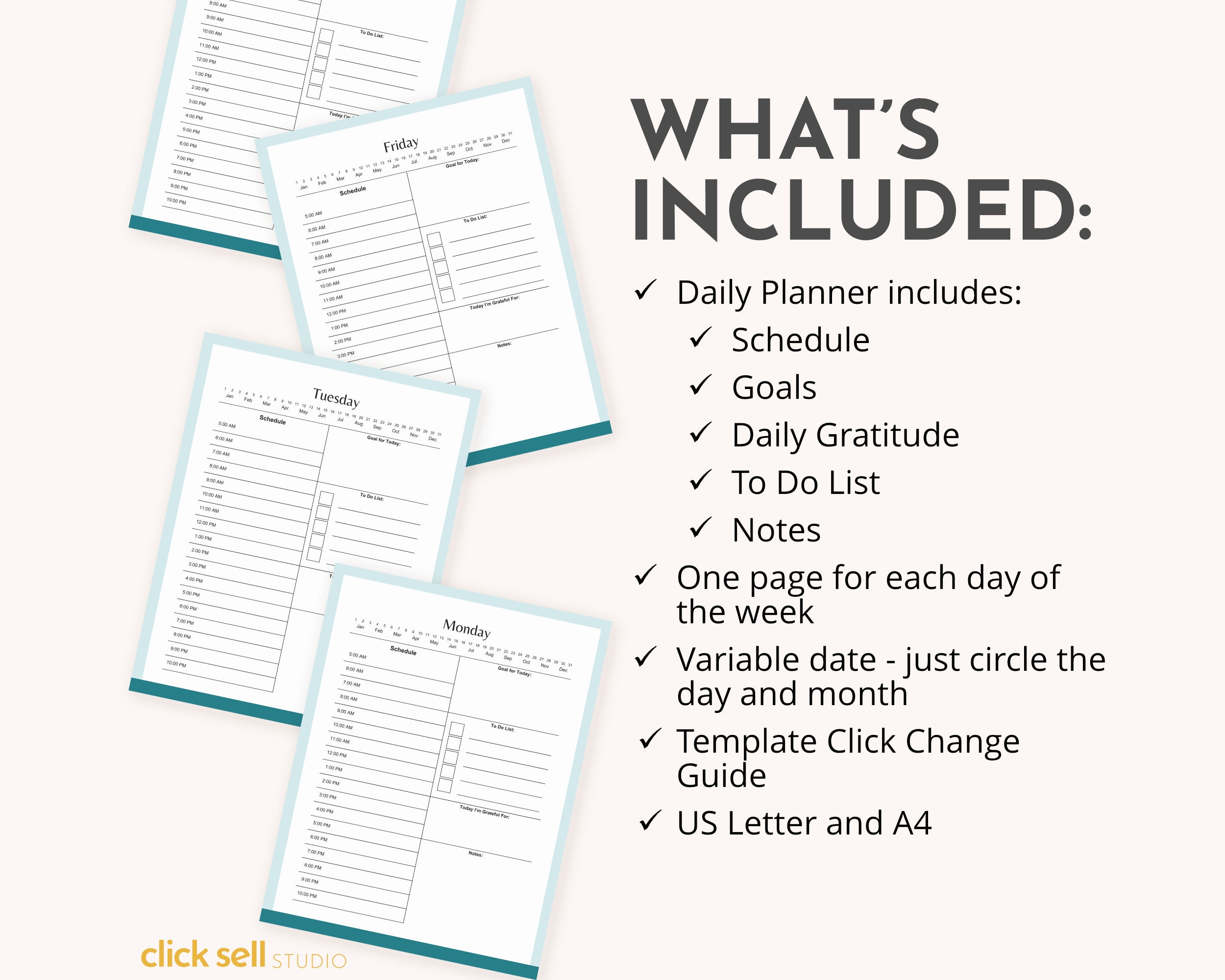 Daily Planner Editable Canva Template Commercial Use PLR Fully ...