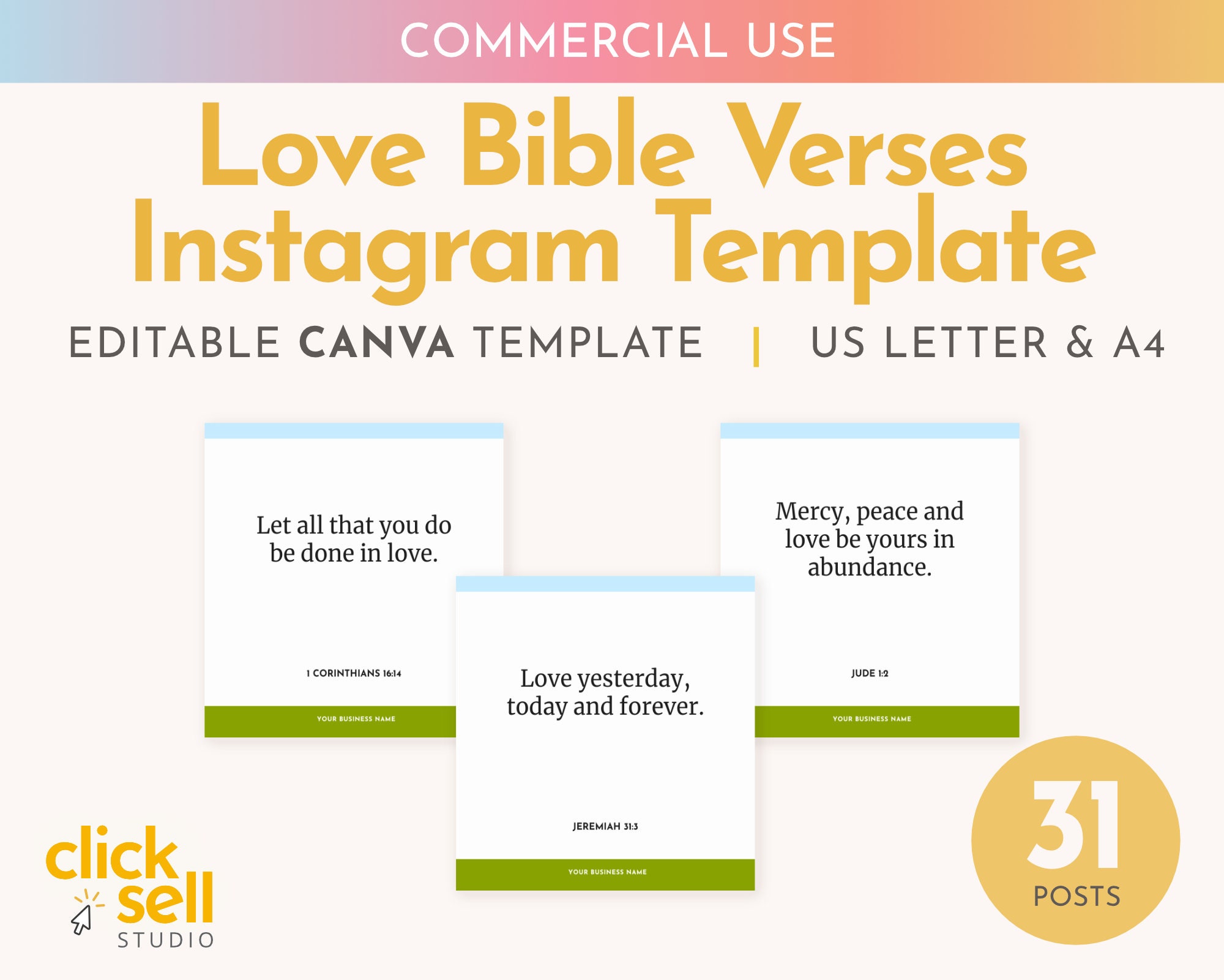 31 Bible Verse Instagram Post Templates Editable Canva Template PLR ...