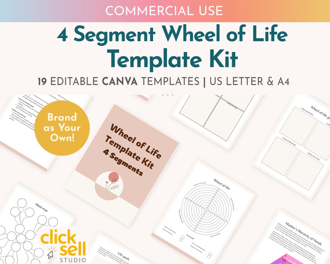 Wheel of Life 4 Segment Editable Canva Template Kit Commercial Use PLR ...