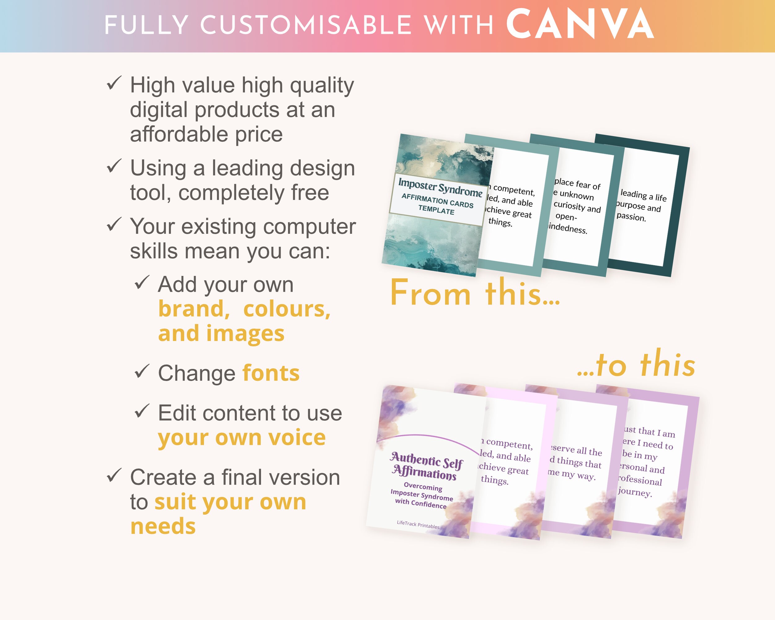Imposter Syndrome Affirmation Cards Template Canva Instant Pdfdownload ...