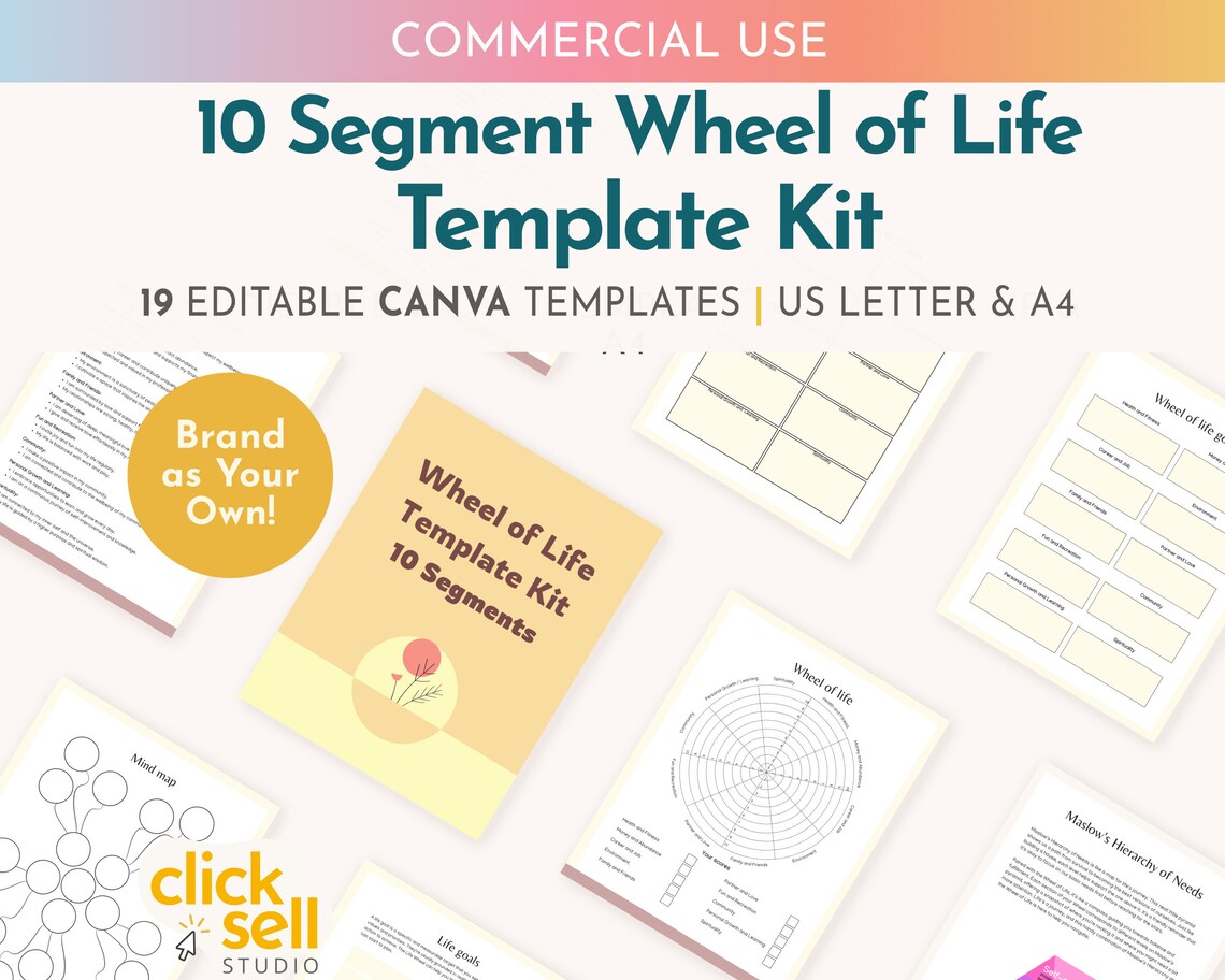 Wheel of Life 10 Segment Editable Canva Template Kit Commercial Use PLR ...