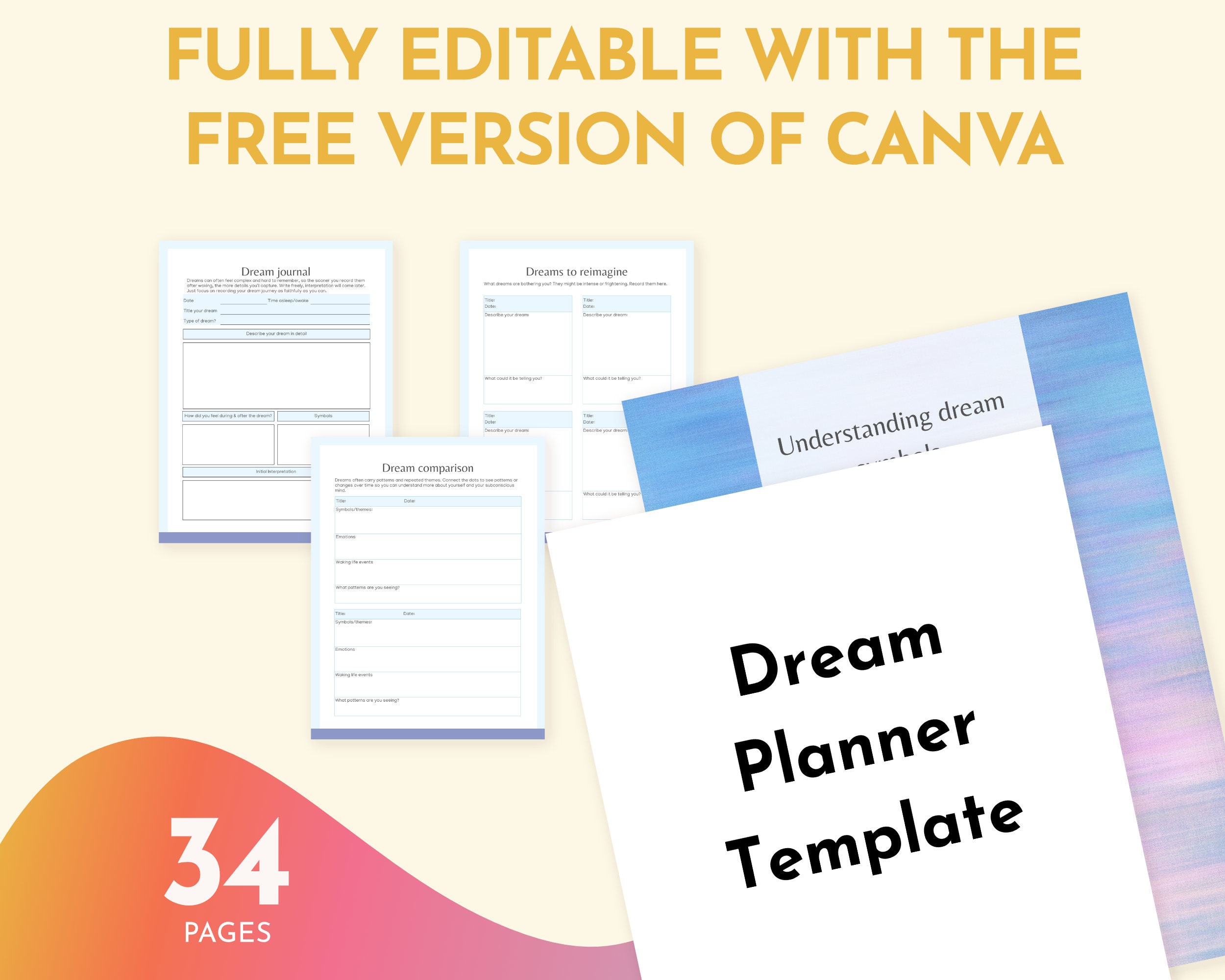 Canva Template Dream Planner & Journal Editable PLR Commercial Use ...