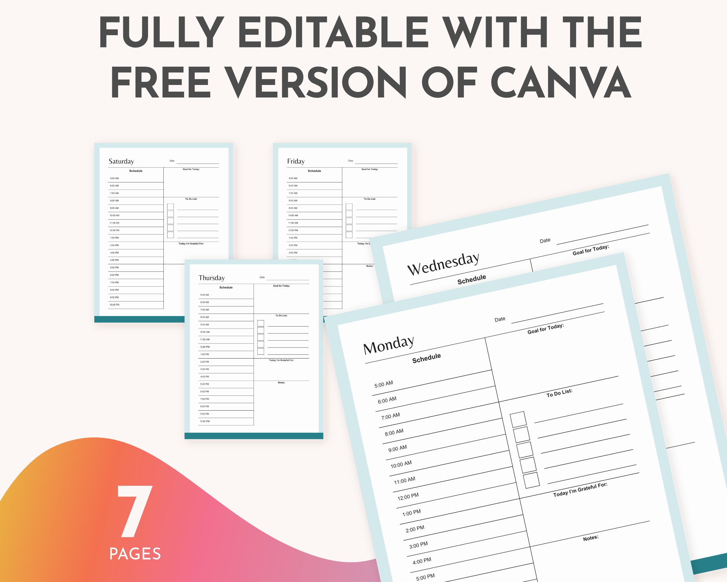 Daily Planner Editable Canva Template Commercial Use PLR Fully ...