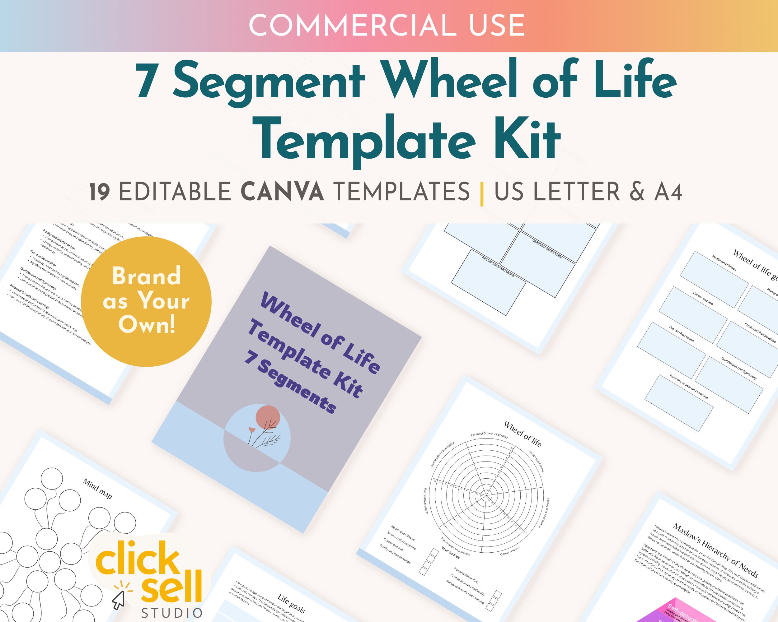 Wheel of Life 7 Segment Editable Canva Template Kit Commercial Use PLR ...
