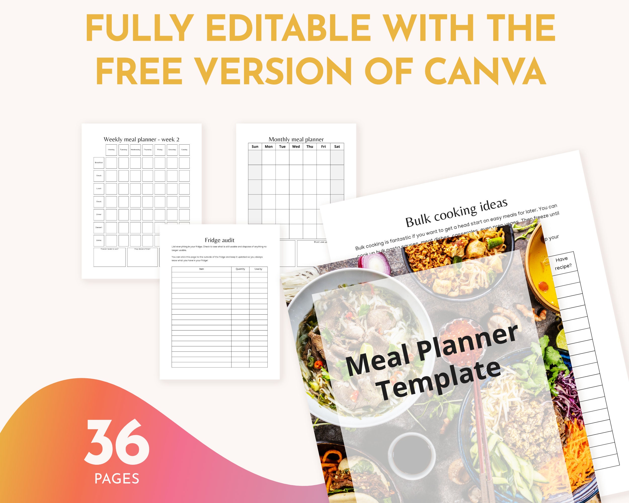 Meal Planner Editable Canva Template Commercial Use A4 / US Letter ...