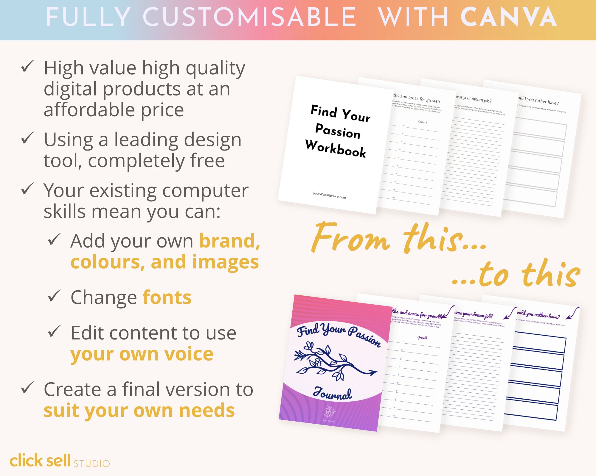 Find Your Passion Workbook Canva Template COMMERCIAL USE Customisable ...