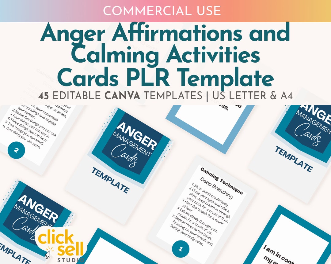 Anger Management Affirmation and Activity Card Deck PLR Canva Template ...