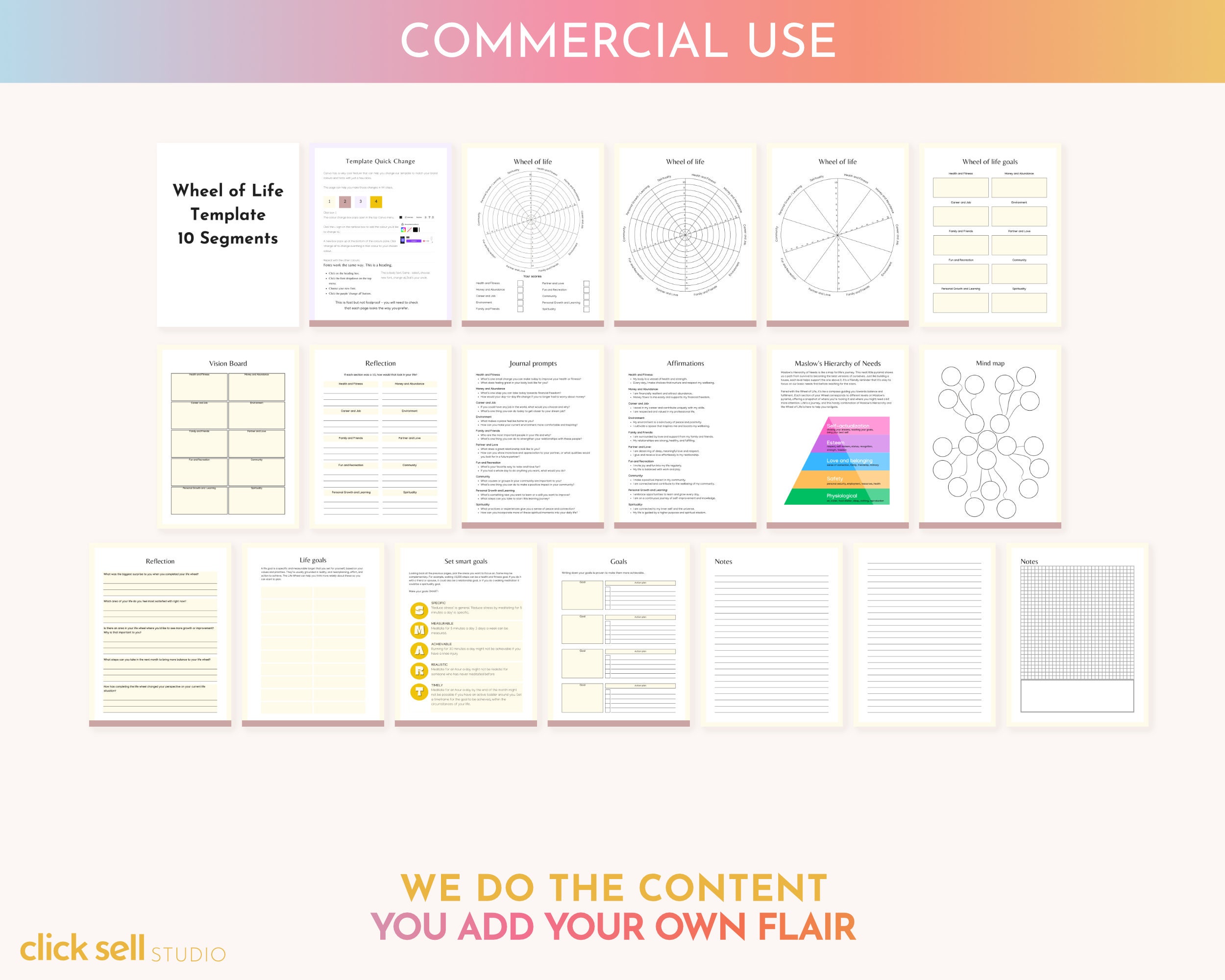 Wheel of Life 10 Segment Editable Canva Template Kit - Etsy UK