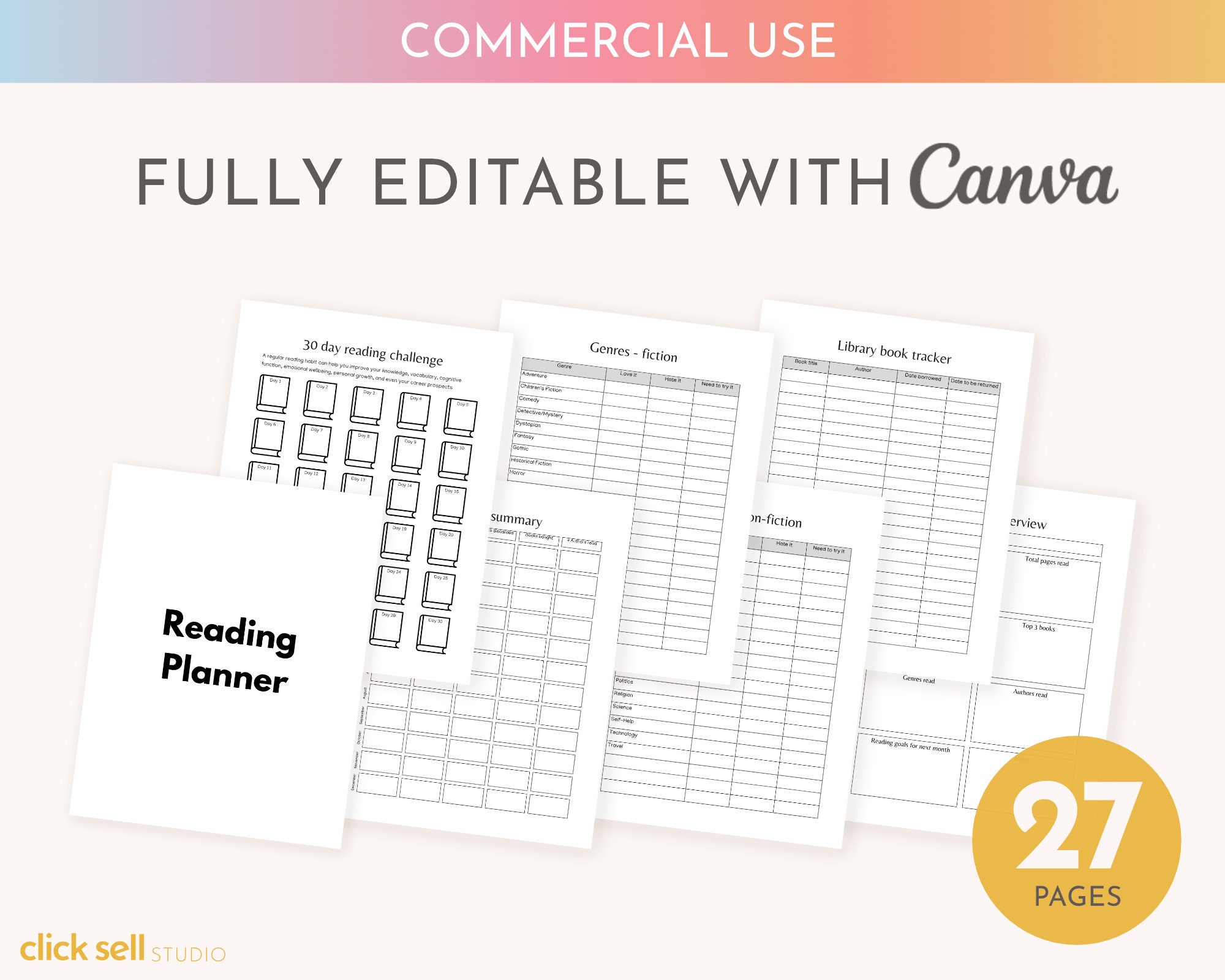 Reading Planner Editable Canva Template Commercial Use - Etsy