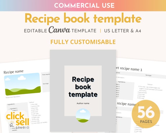 Recipe Book Editable Canva Template Commercial Personal Etsy