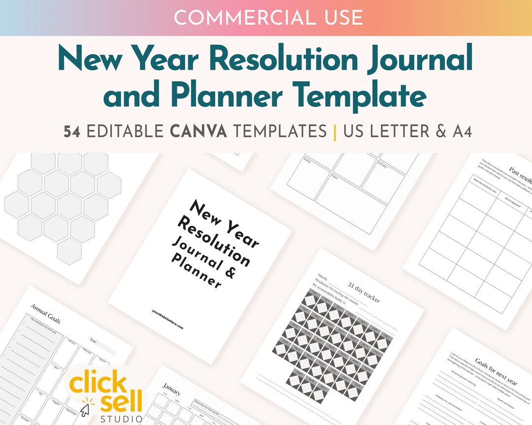 New Years Resolution Journal Planner Editable Canva Template Commercial ...