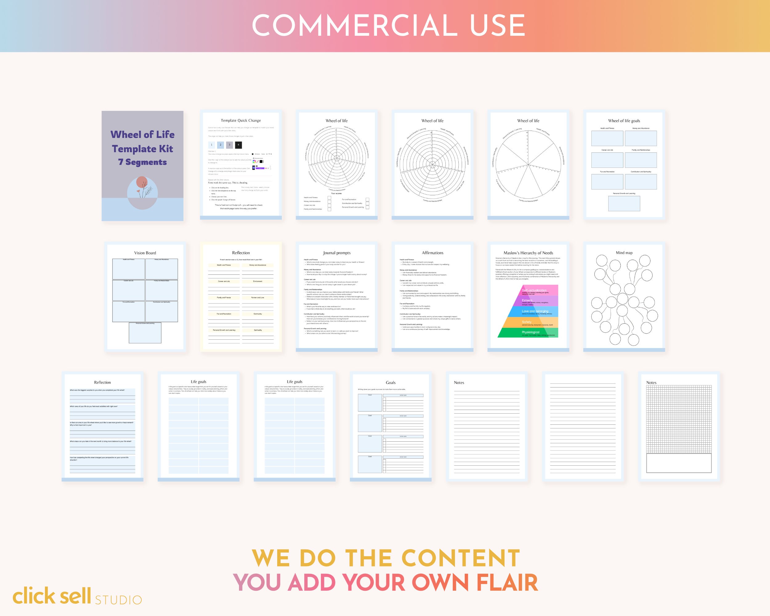 Wheel of Life 7 Segment Editable Canva Template Kit Commercial Use PLR ...