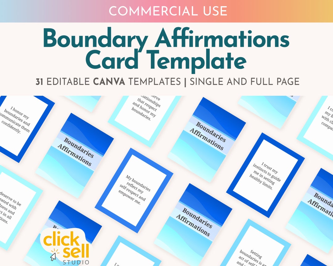Boundaries Affirmation Cards: Editable Canva Template (digital Download ...