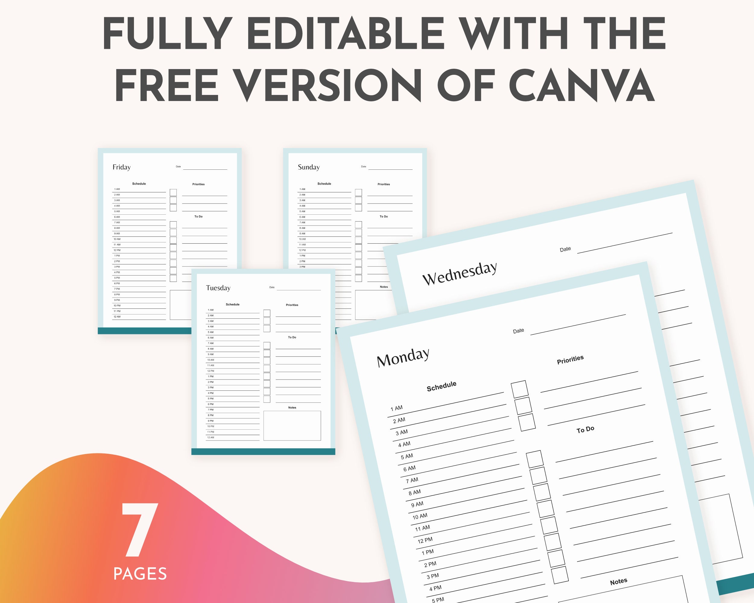 Daily Planner Editable Canva Template Commercial Use PLR - Etsy